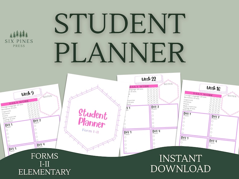 Homeschool Student Planner Printable | Charlotte Mason Form I-II ...