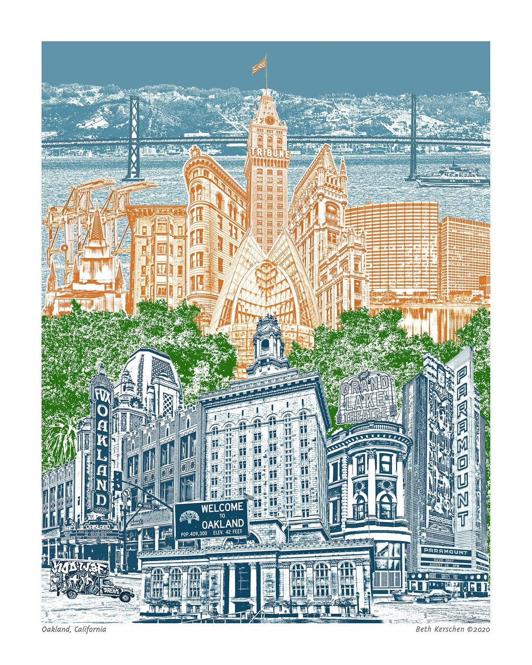 Oakland, California Art Print & Canvas Wrap -- Blue Skies -- Wall Art ...