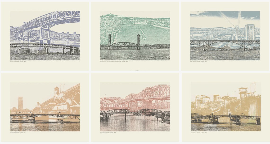 Portland Oregon Bridges Color Bridge Art Prints 8.5x11 | Etsy