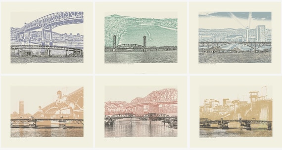 Portland Oregon Bridges Color Bridge Art Prints 8.5x11 | Etsy
