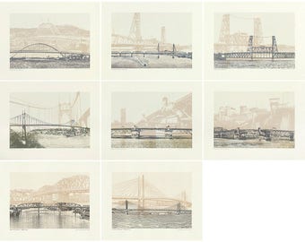 Portland Oregon Bridges Color Bridge Art Prints 8.5x11 | Etsy