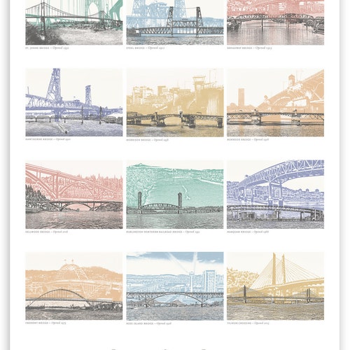 Portland Oregon Bridge Poster White Paper 12 Willamette | Etsy
