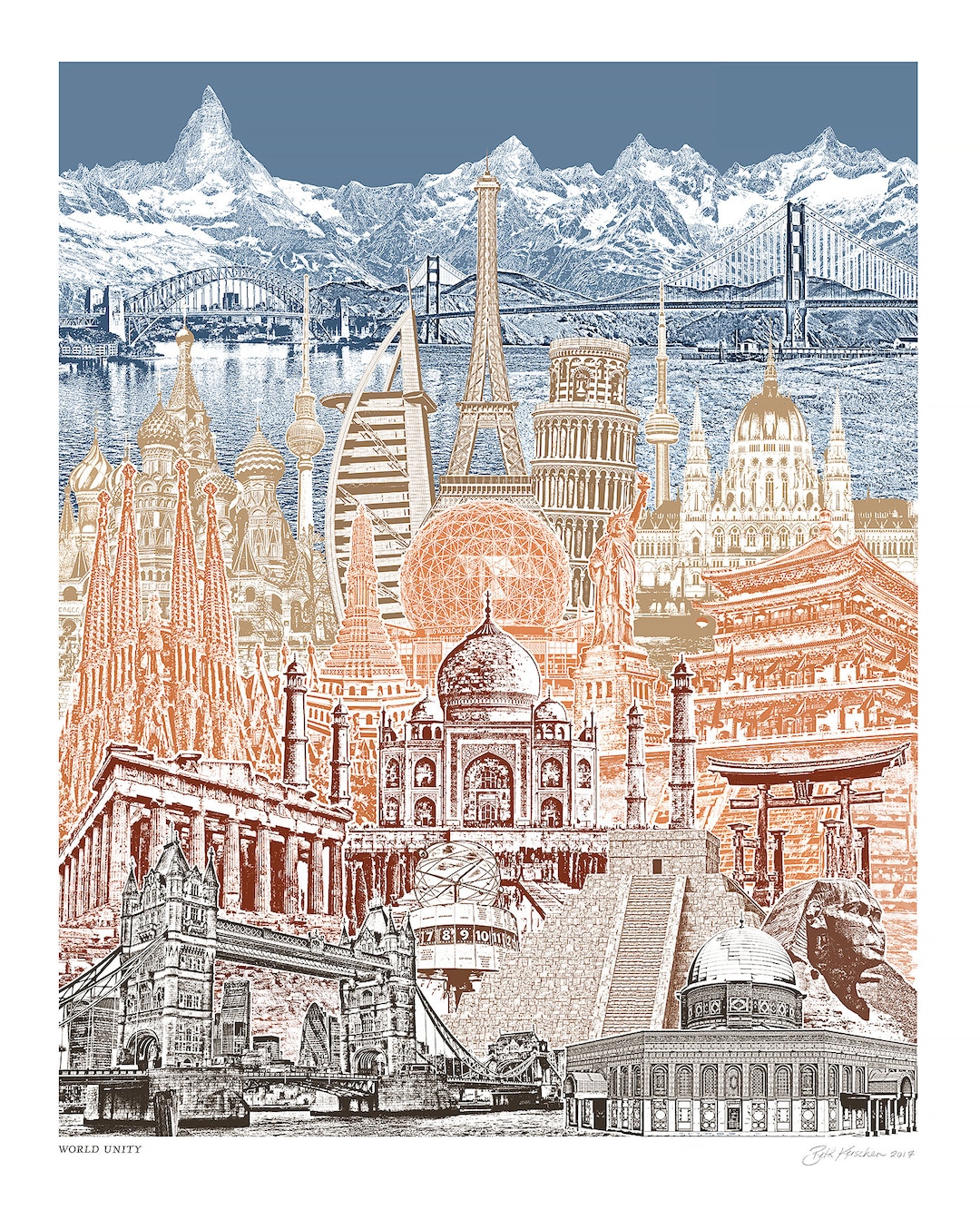 World Landmarks Art Print – Travel Poster, Global Unity - Etsy