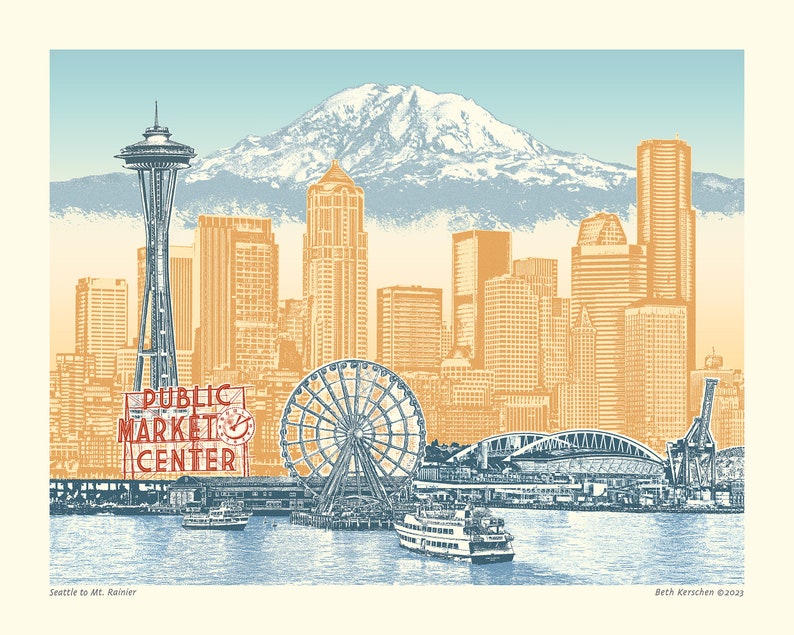 Seattle Archival Paper Art Print or Canvas Wrap – Seattle to Mt ...