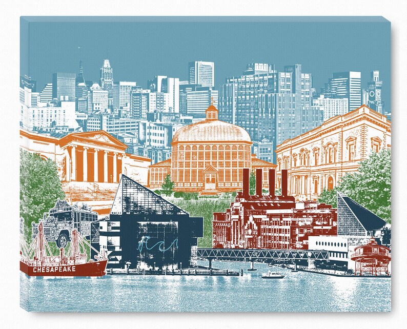 Baltimore Art Print and Canvas Wrap – Cityscape Skyline - Historic City ...