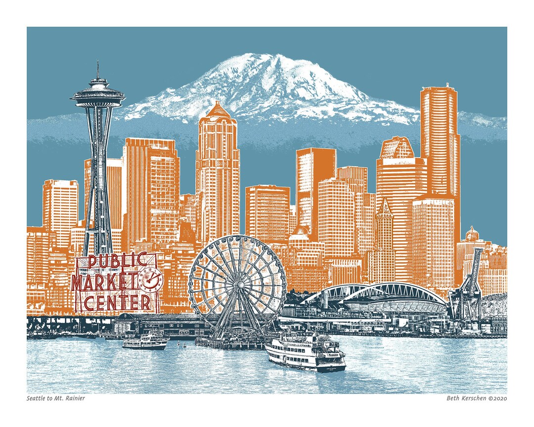 Seattle Archival Paper Art Print or Canvas Wrap Seattle to - Etsy