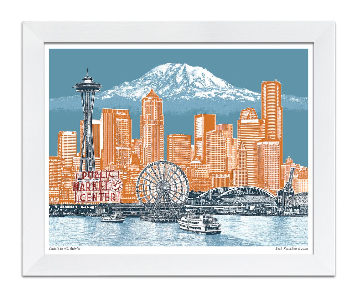 Seattle – Archival Art Print or Canvas Wrap – Seattle to Mt. Rainier ...