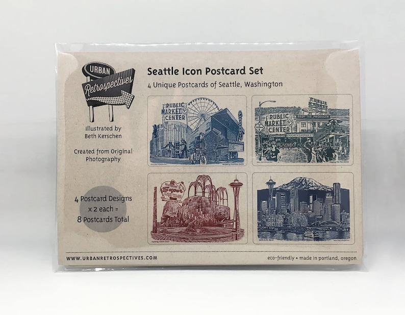 Seattle Postcards Landmarks of Seattle Set of 8 | Etsy
