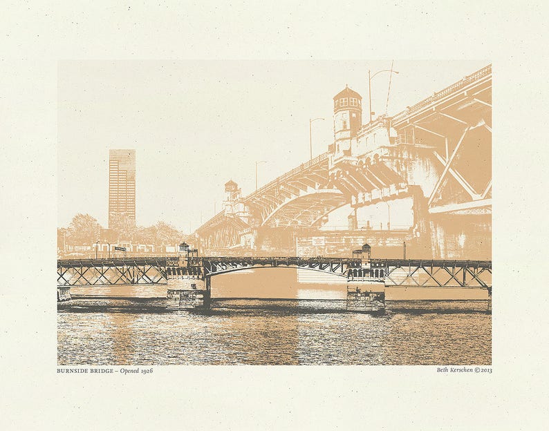 Portland Oregon Bridges Color Bridge Art Prints 8.5x11 | Etsy