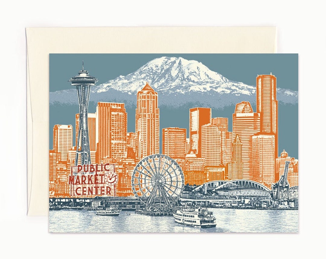 Seattle Notecard -- Seattle to Mt. Rainier -- Folded Greeting Card ...