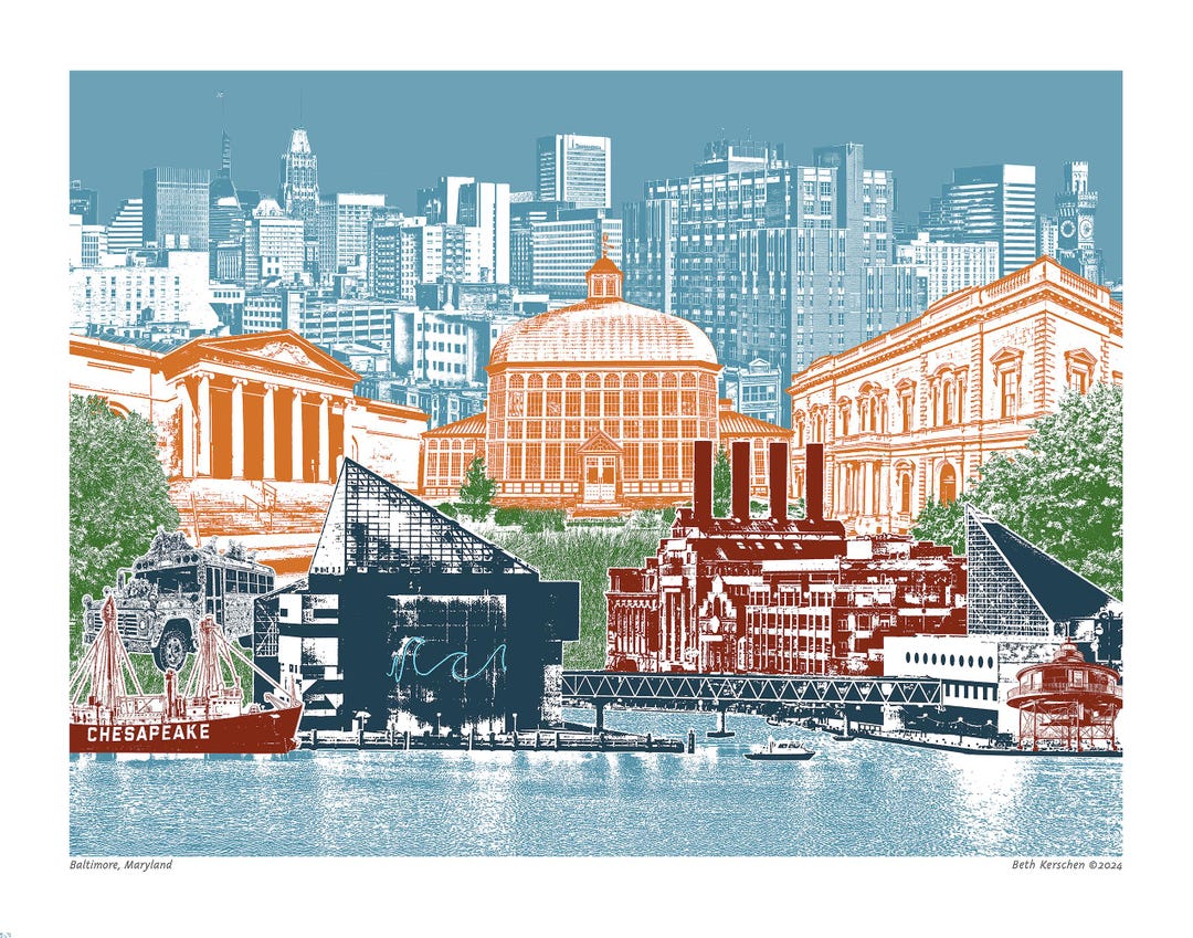 Baltimore Art Print and Canvas Wrap – Cityscape Skyline - Historic City ...