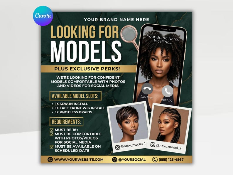 Canva Model Call Flyer Template, Beauty Brand Promotion, Hair Model ...