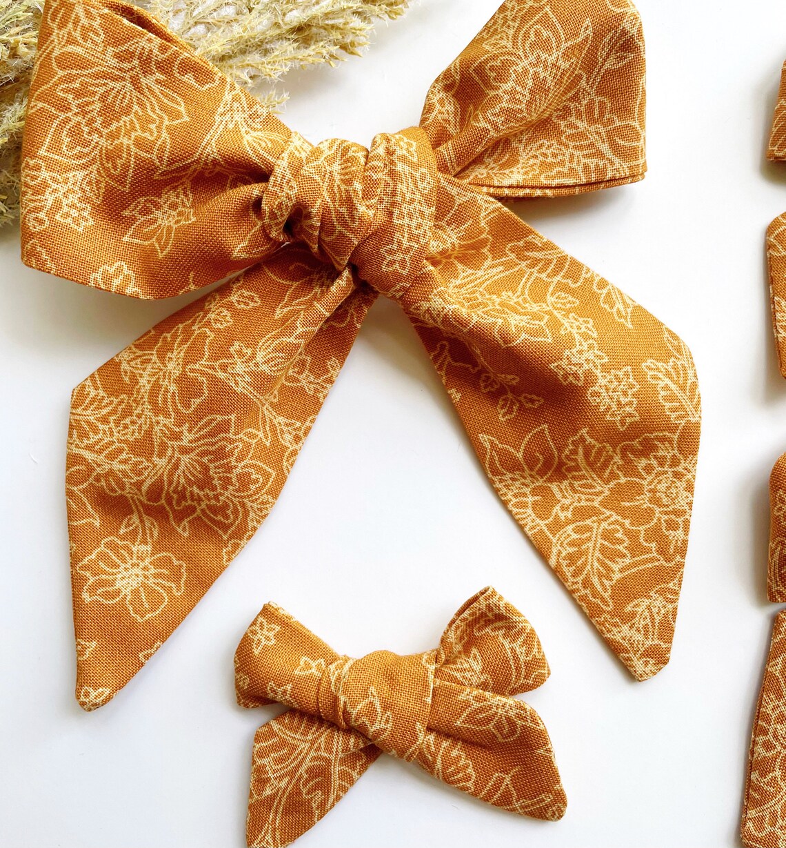 Fall Floral Bow Fall Gold Hair Bow Mustard Hair Bow Earth - Etsy
