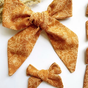 Fall Floral Bow, Fall Gold Hair Bow, Mustard Hair Bow, Earth Tone Bow ...