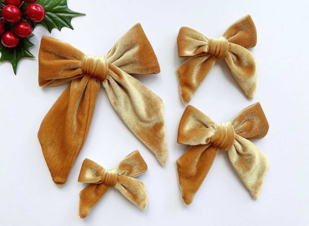 Gold Velvet Bow, Christmas Velvet Hair Bow, Mustard Gold Velvet Bow ...