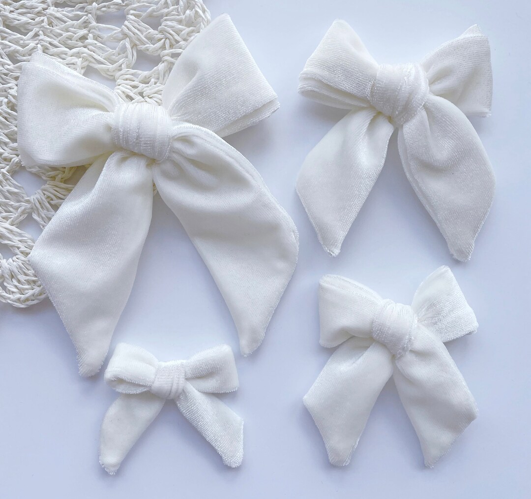 Ivory White Velvet Bow, Christmas Velvet Hair Bow, White Velvet Bow ...
