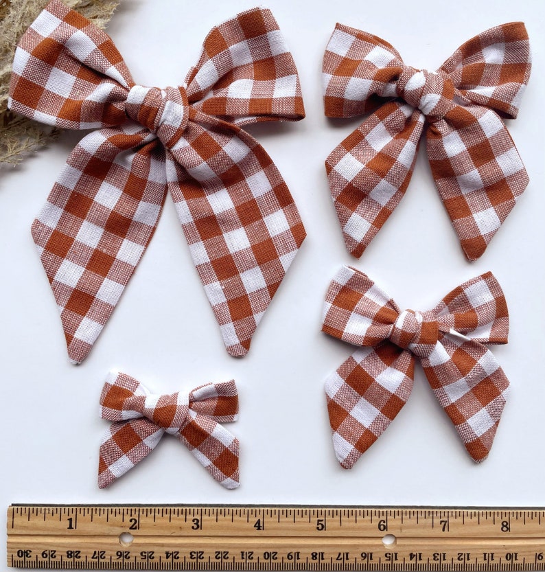 Fall Plaid Bow, Fall Pattern Hair Bow, Orange Pumpkin Gingham Hair Bow ...