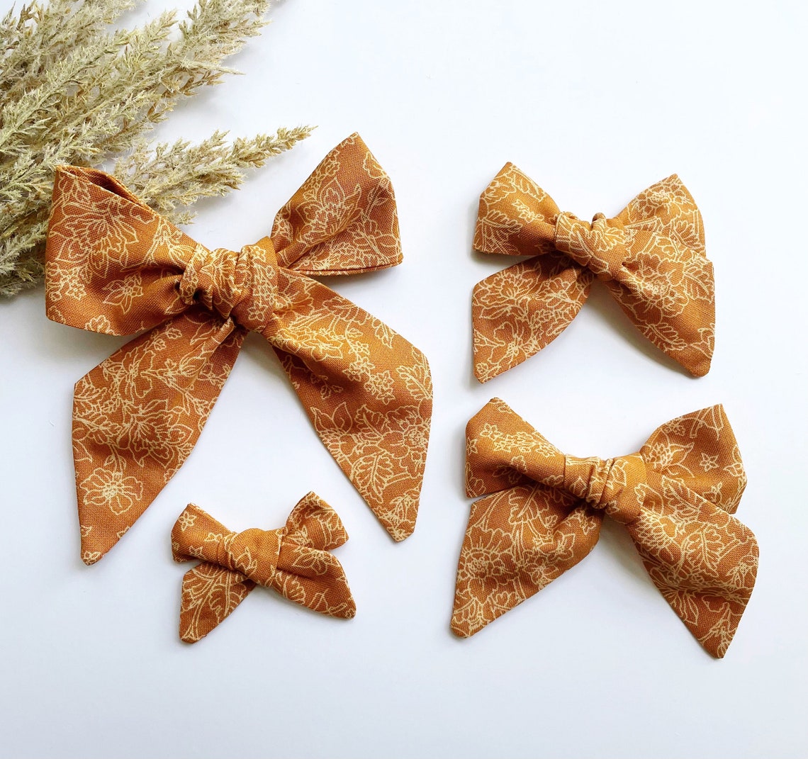 Fall Floral Bow, Fall Gold Hair Bow, Mustard Hair Bow, Earth Tone Bow ...