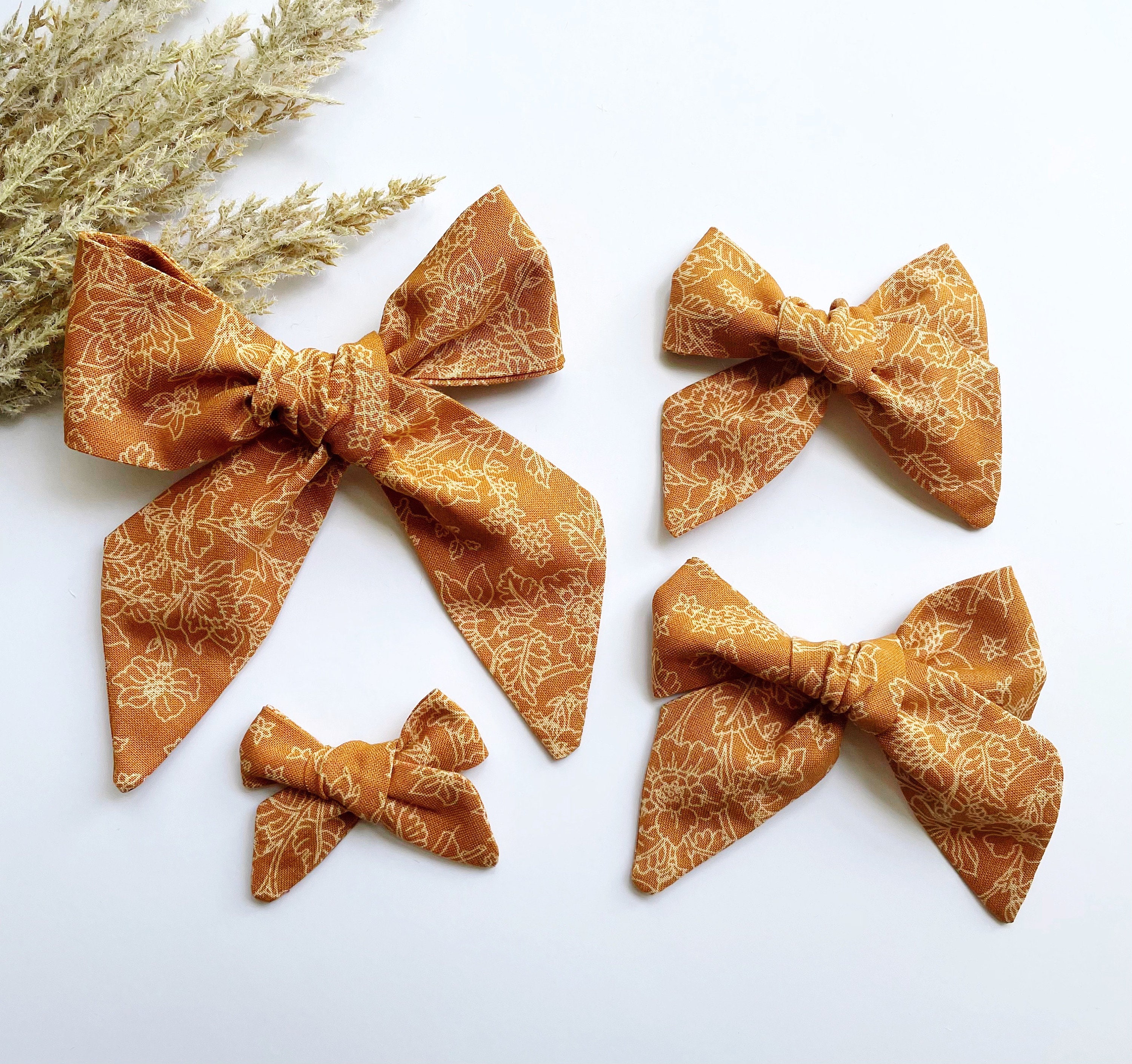 Fall Floral Bow Fall Gold Hair Bow Mustard Hair Bow Earth - Etsy