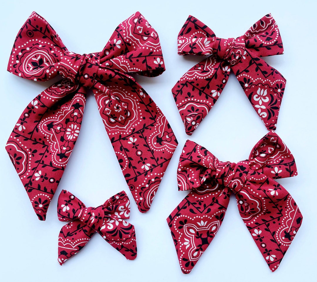 Red Bandana Bow, 4th of July Red Bow, Fourth of July Red Bow, Cowboy ...