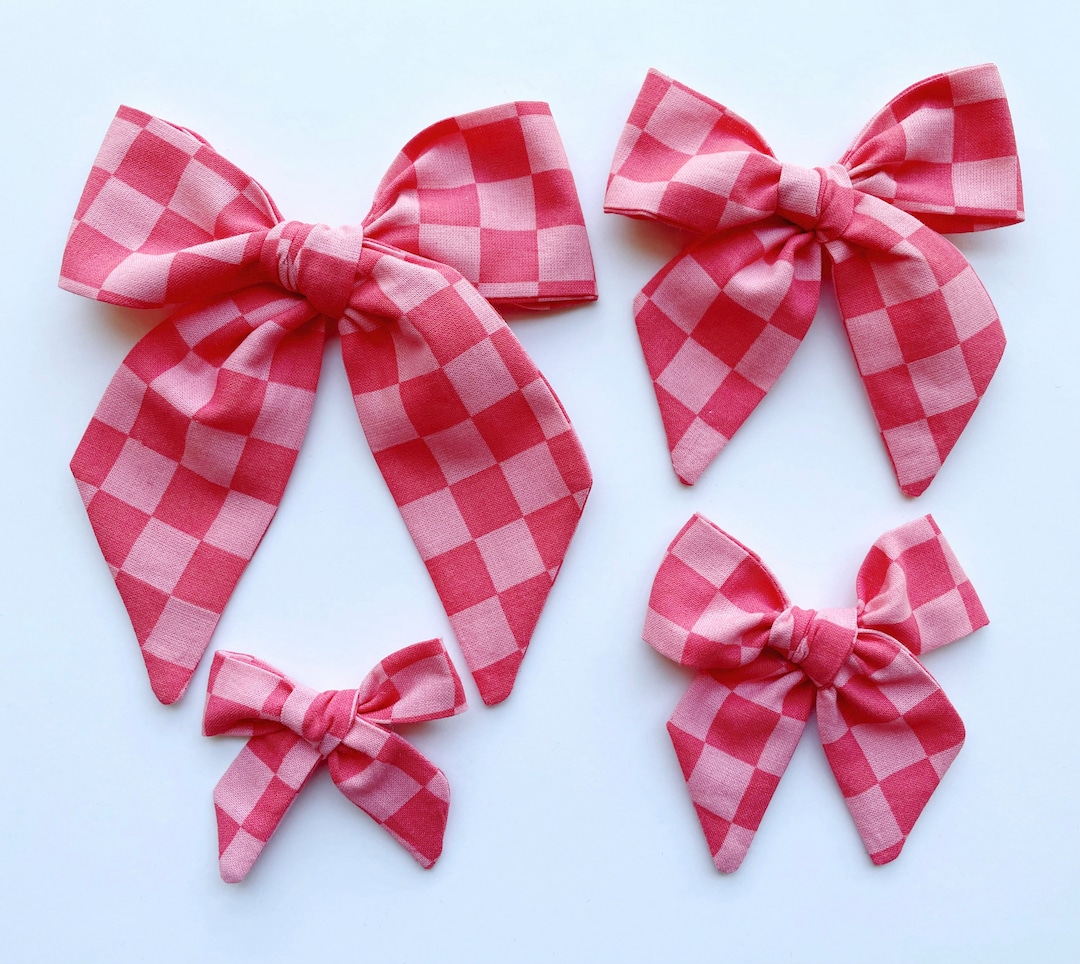 Pink Checkered Bow, Pink Checker Bow, Hot Pink Spring Summer Bow, Vans ...
