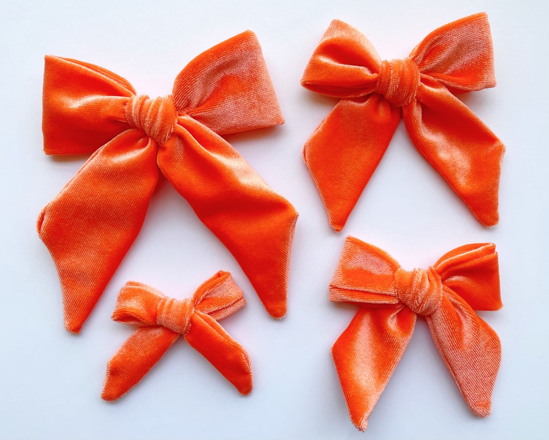 Neon Orange Velvet Bow, Bright Orange Bow, Pumpkin Bow Hand Tied Bow ...