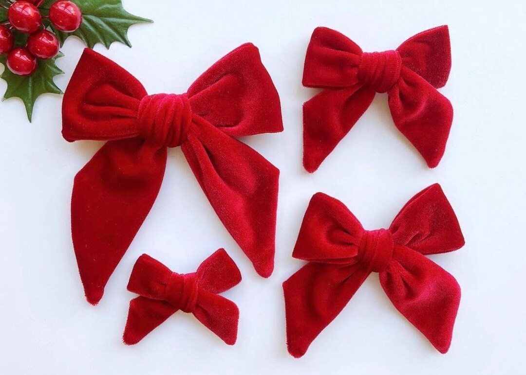 Red Velvet Valentine Bow, Valentines Velvet Hair Bow, Solid Red Velvet ...