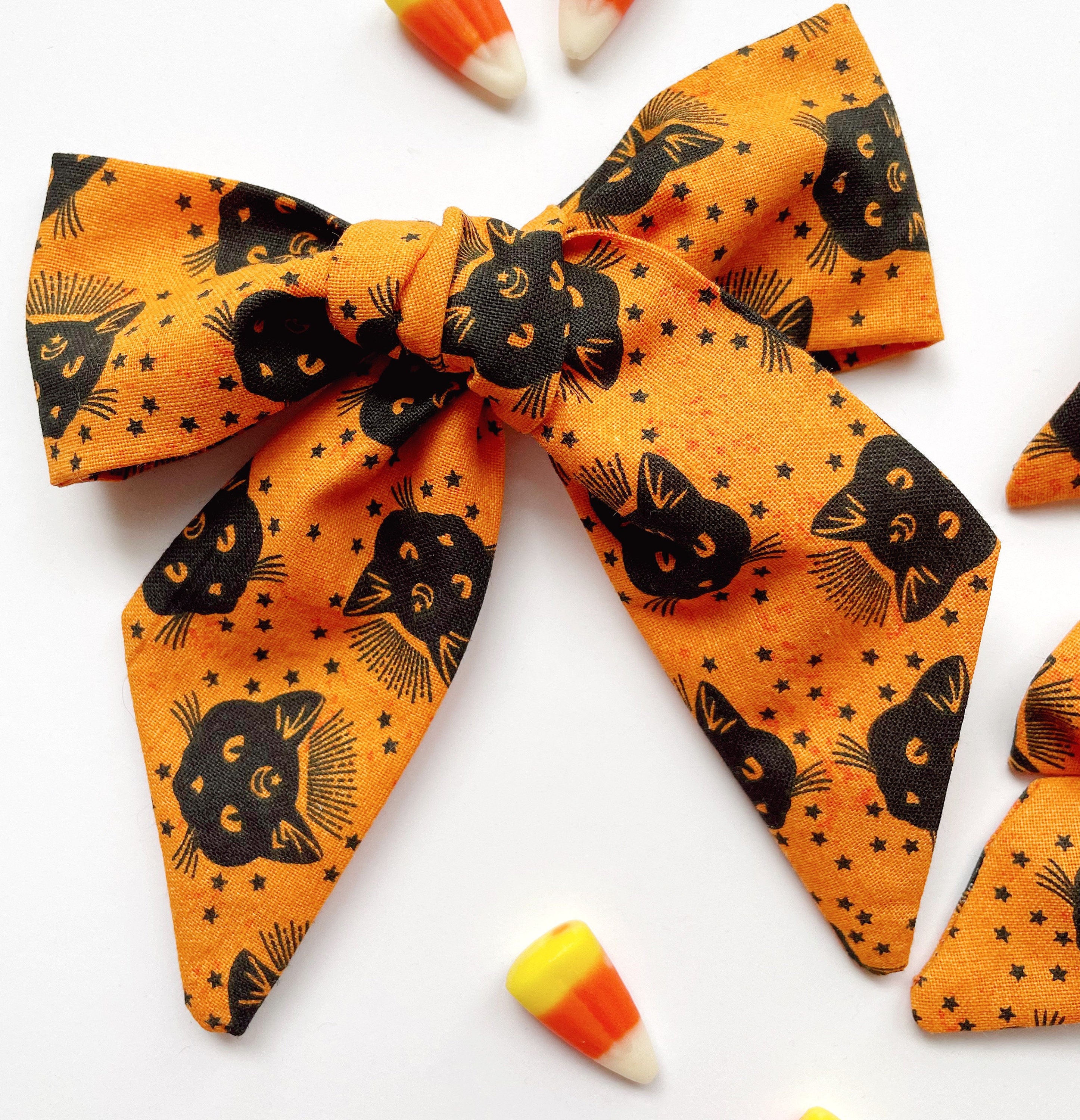 Halloween Bow, Salem Black Cat Bow, Hand Tied Bow, Girl Hair Bow ...