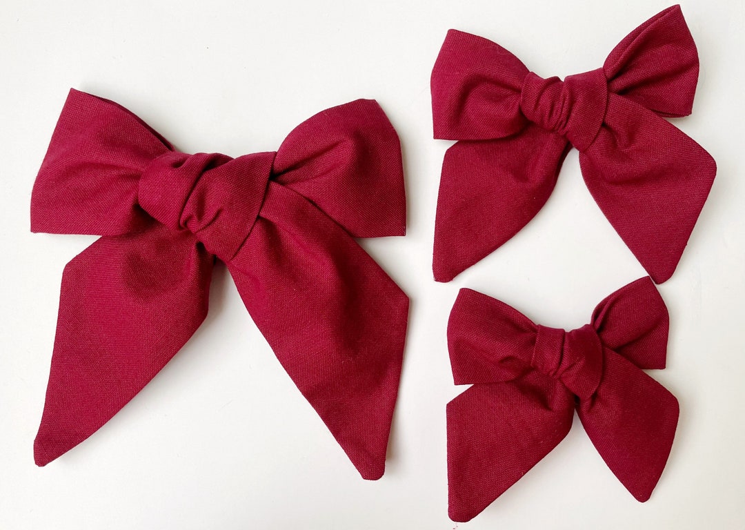 Maroon Solid Hair Bow, Burgundy Cotton Bow, School Uniform Maroon Bow ...
