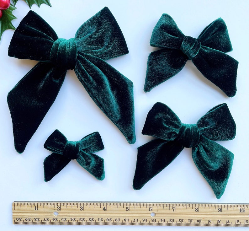 Dark Green Velvet Bow, Christmas Velvet Hair Bow, Forest Green Velvet ...