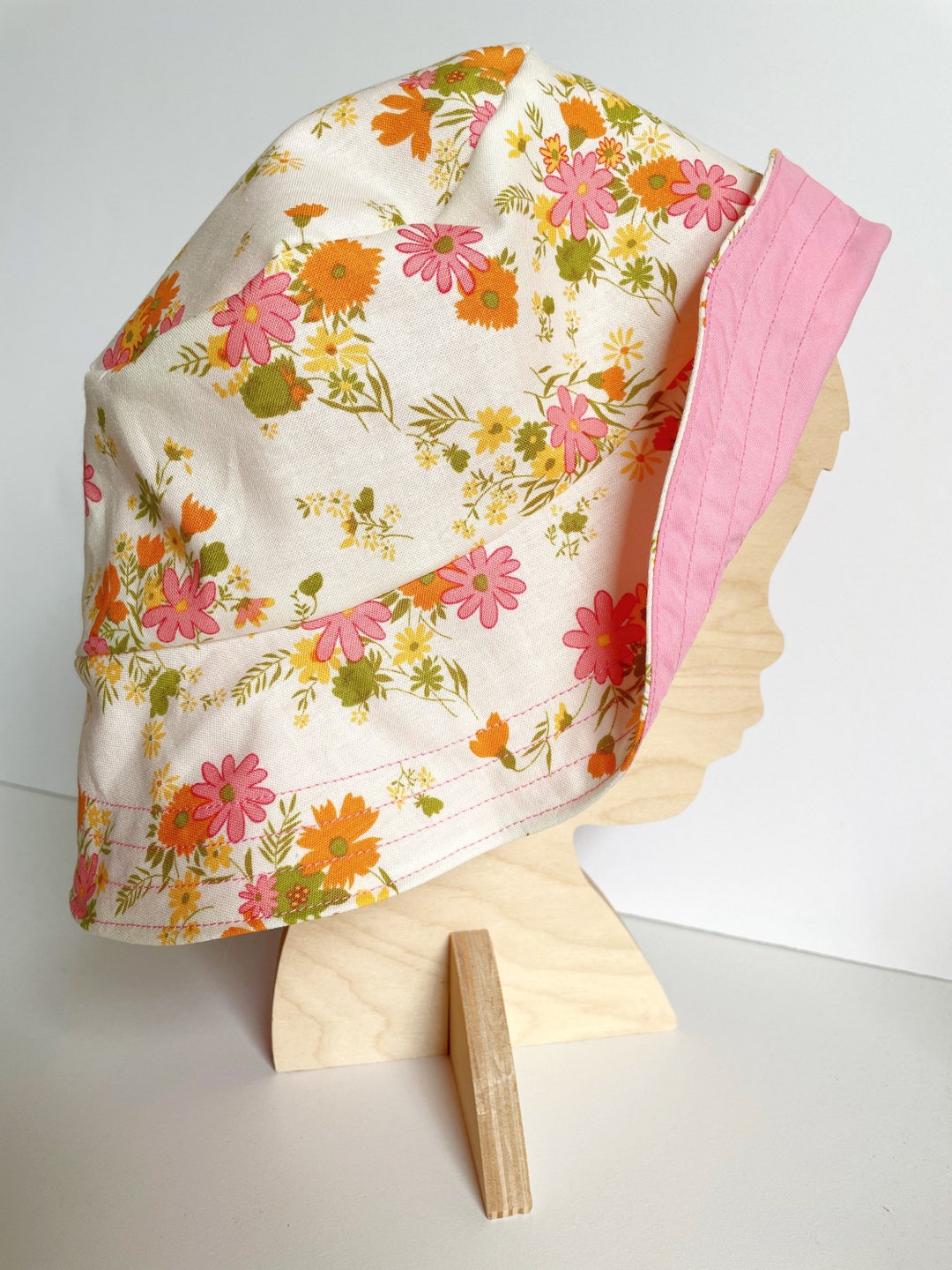 Summer Floral Bucket Hat, Retro 70s Bucket Hat, Mod Floral Pink Hat ...