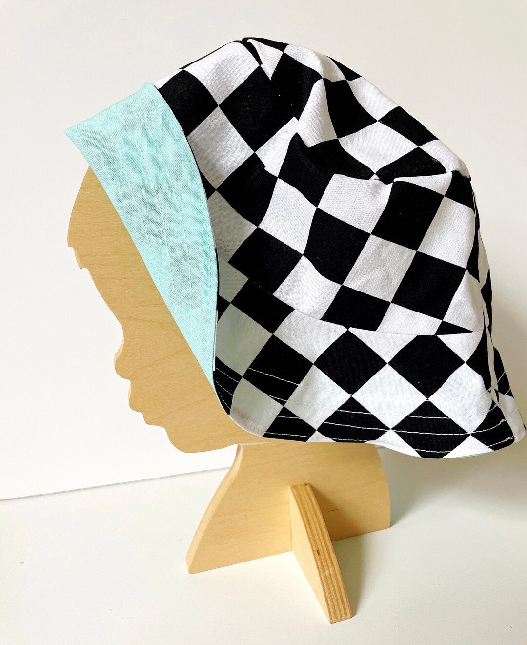 Black White Checkered Hat, Checker Hat, Modern Bucket Hat, Summer Hat ...