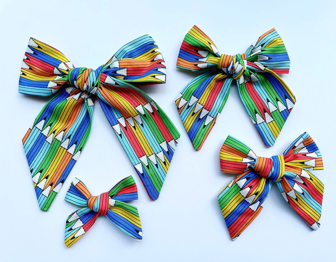 Back to School Hair Bow, Pencil Cotton Bow, School Uniform Crayola Bow ...
