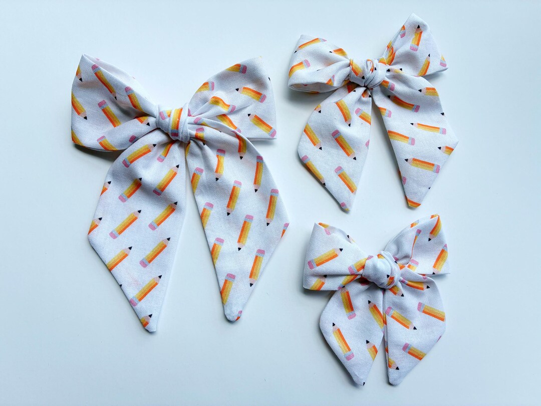 Back to School Hair Bow, Pencil Cotton Bow, School Uniform Color Bow ...