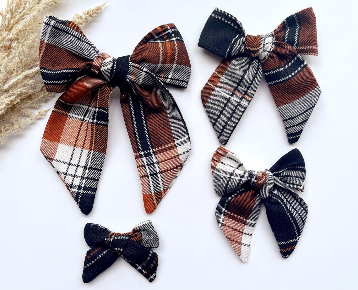 Fall Plaid Bow Fall Pattern Hair Bow Brown Black Hair Bow - Etsy