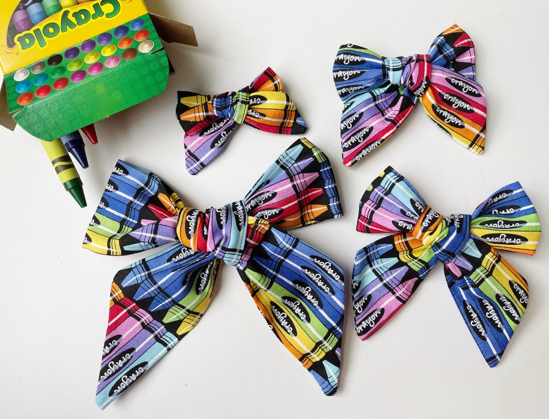 Back to School Hair Bow, Crayon Cotton Bow, School Uniform Crayola Bow ...