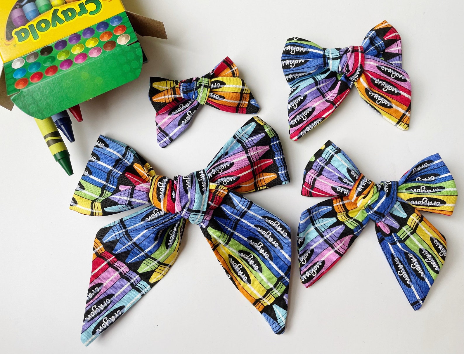 Back to School Hair Bow, Crayon Cotton Bow, School Uniform Crayola Bow ...