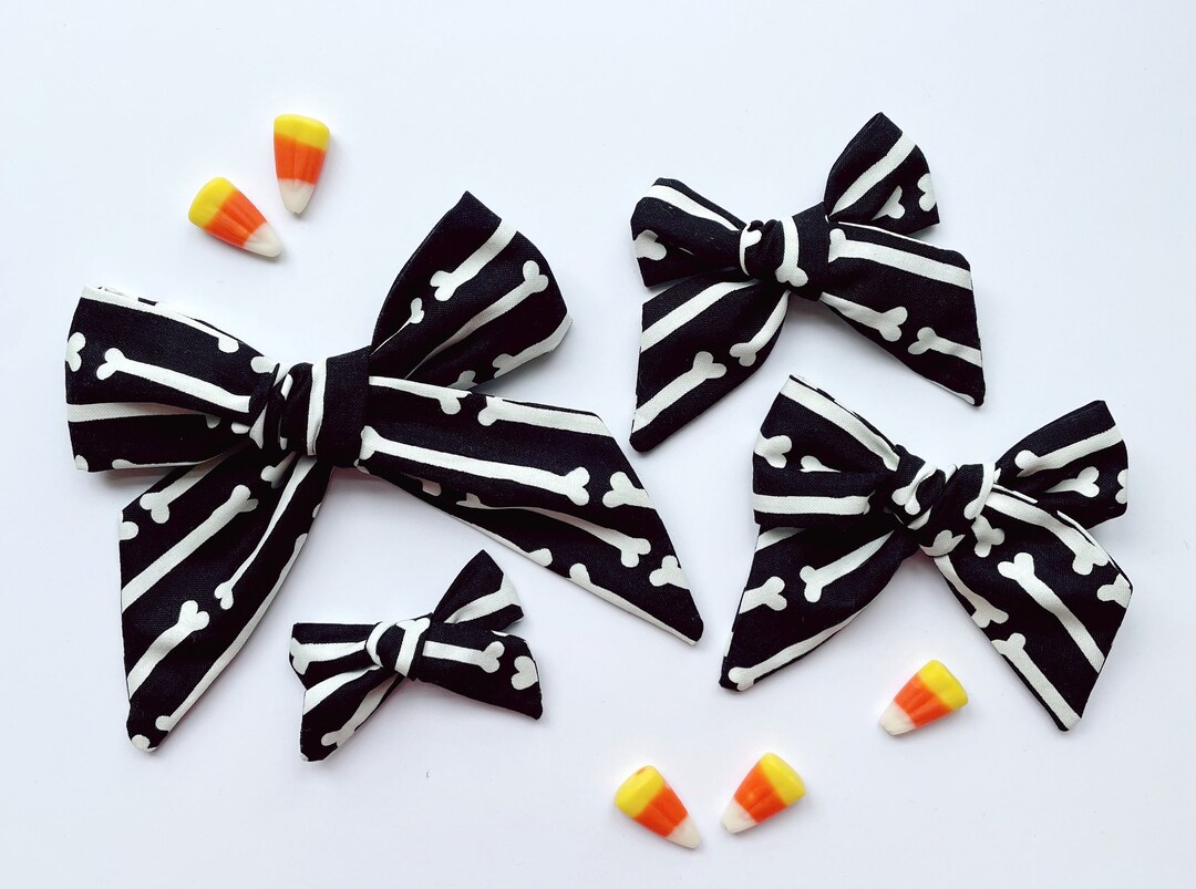 Halloween Bow, Skeleton Bones Bow, Hand Tied Bow, Girl Hair Bow ...
