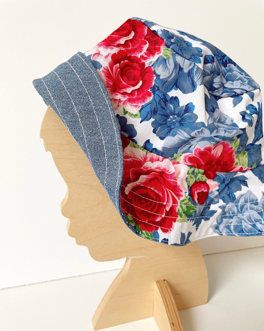 Red Blue Rose Bucket Hat, Garden Floral Hat, Pink Cute Reversible ...