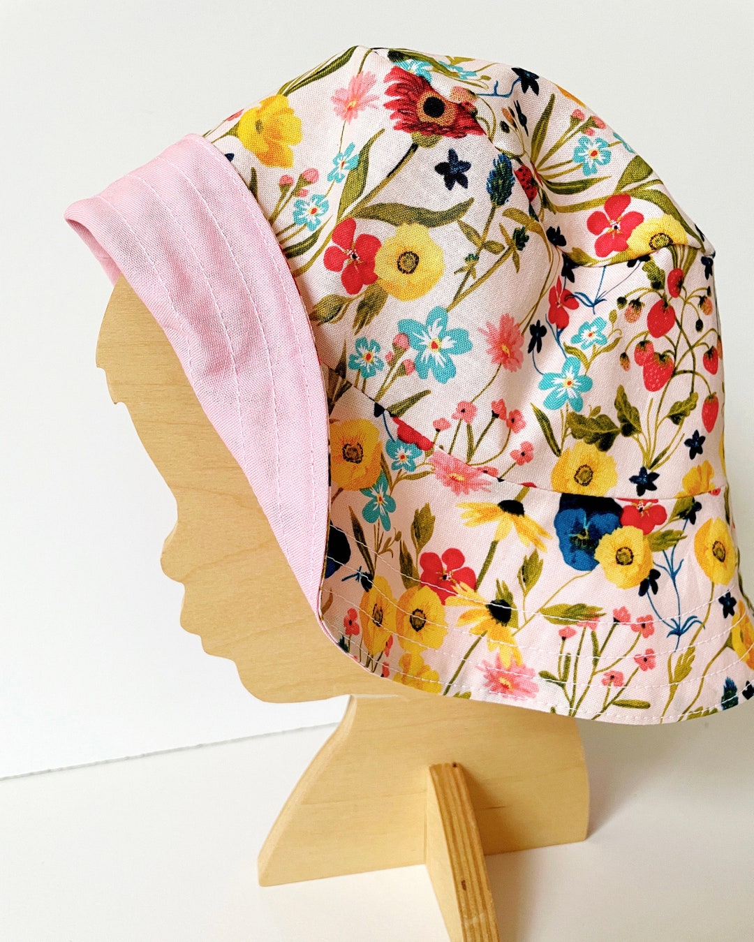 Wildflower Bucket Hat, Garden Floral Hat, Pink Cute Reversible Bucket ...