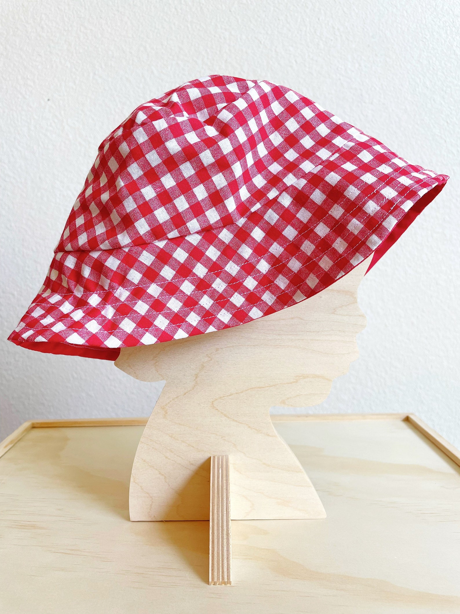 Red Gingham Checkered Bucket Hat, Red Plaid Sun Hat, Reversible Bucket ...