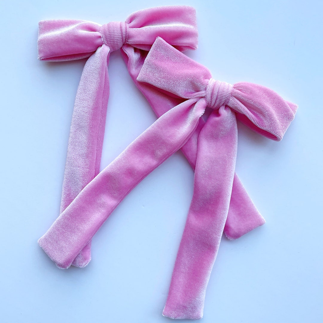 Pink Velvet Bow, Velvet Long Tail Bow, Bubblegum Long Ribbon Bow ...