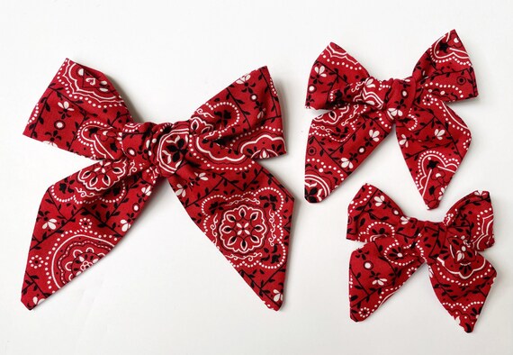 Red Bandana Bow 4th of July Red Bow Fourth of July Red Bow | Etsy