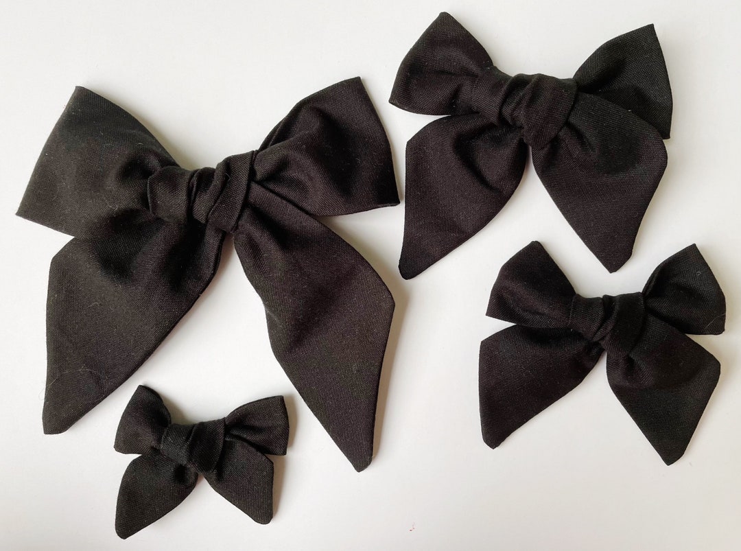 Black Solid Hair Bow, Black Cotton Bow, School Uniform Black Bow, Large ...