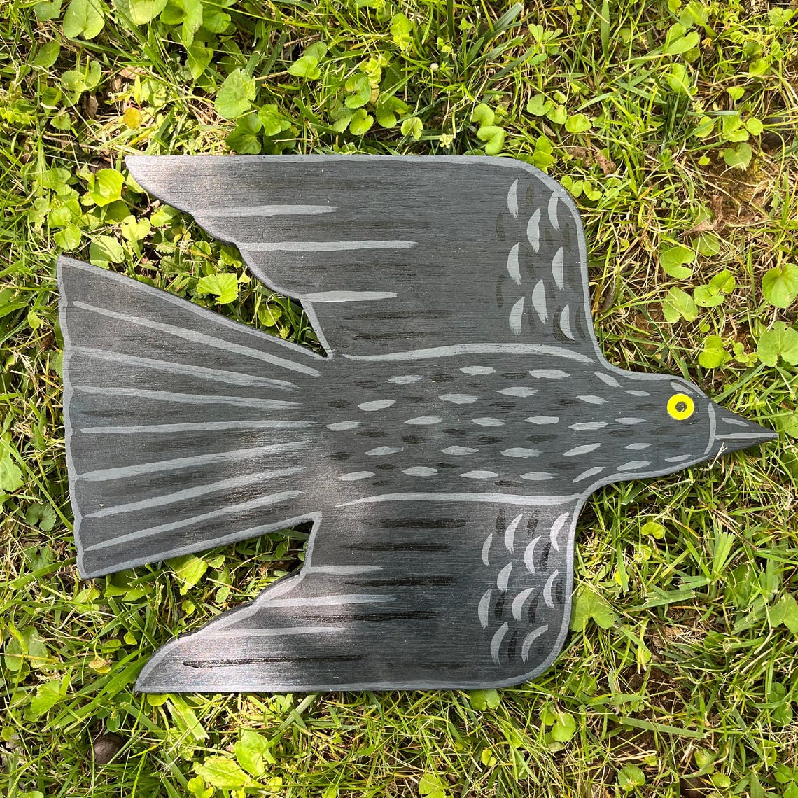Crow or Raven - Hand Painted - Folk Artsy Plywood Cutout - Custom Birds ...