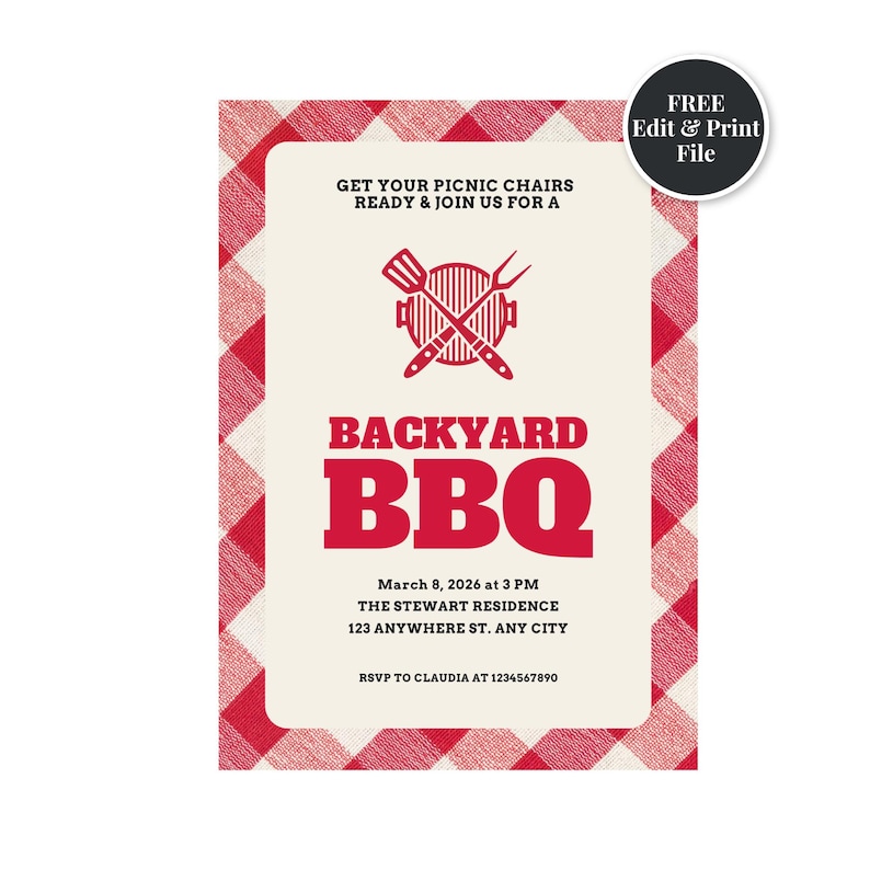 Editable Backyard BBQ Invitation Template Summer Cookout Invite Picnic ...