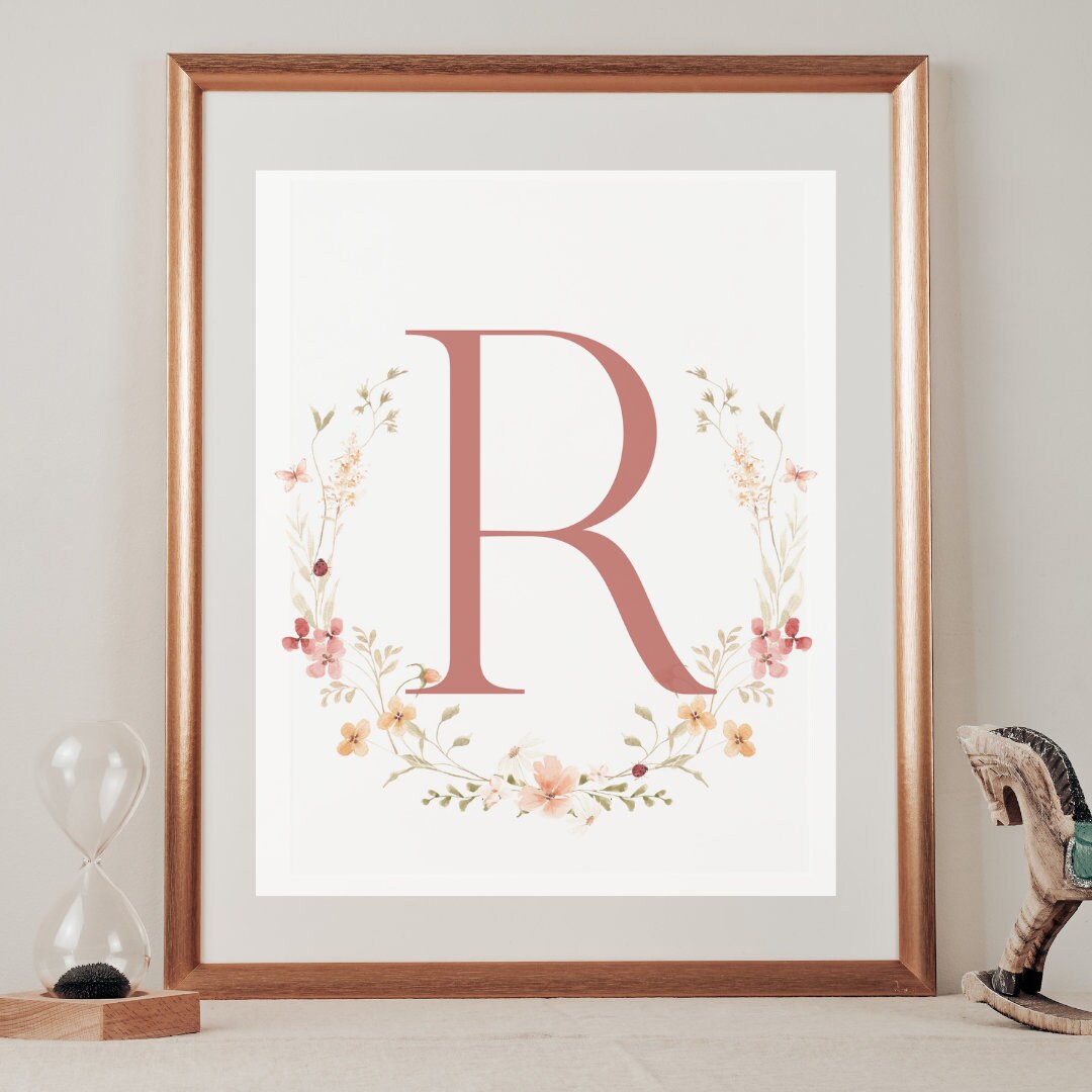 Personalized Floral Wildflower Initial Art Letter R | Feminine Nursery ...