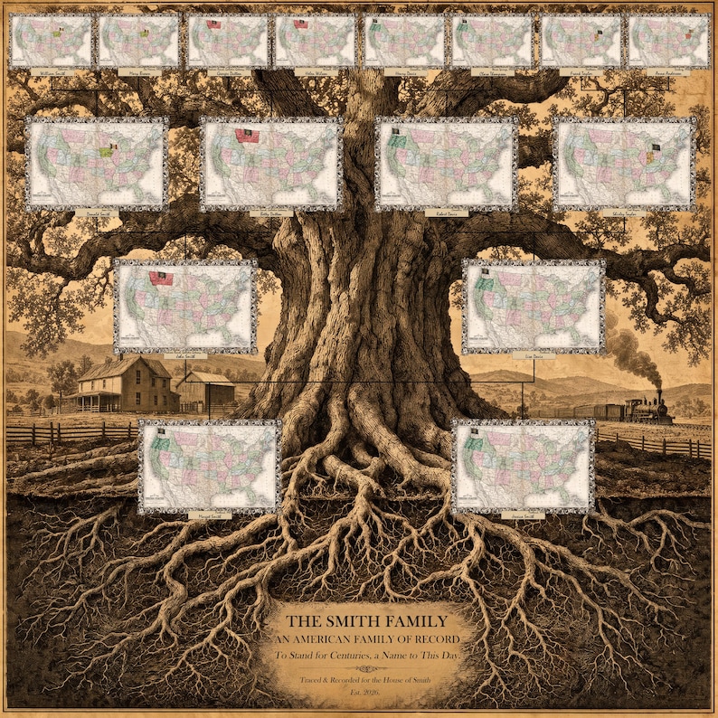 Family Tree Wall Art Personalized — Custom Genealogy Poster, Vintage ...