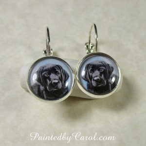 Black Labrador Retriever Portrait Earrings, Black Lab Jewelry, Black ...
