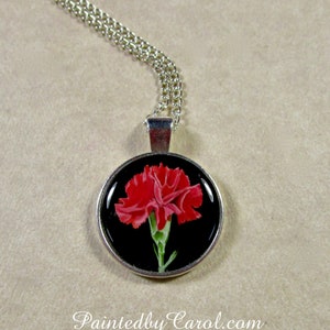 Carnation Pendant, Carnation Necklace, Red Carnation Jewelry, Carnation ...
